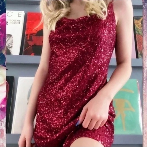BeBop | Dresses | Bebop Red Sequin Mini Dress Cowl Neck Sleeveless ...